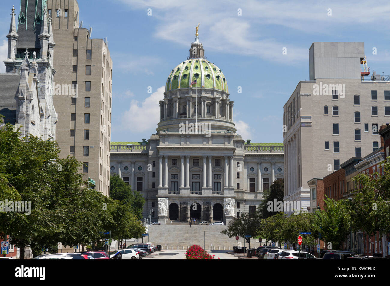 The Pennsylvania State Capitol building viewed up State Street ...