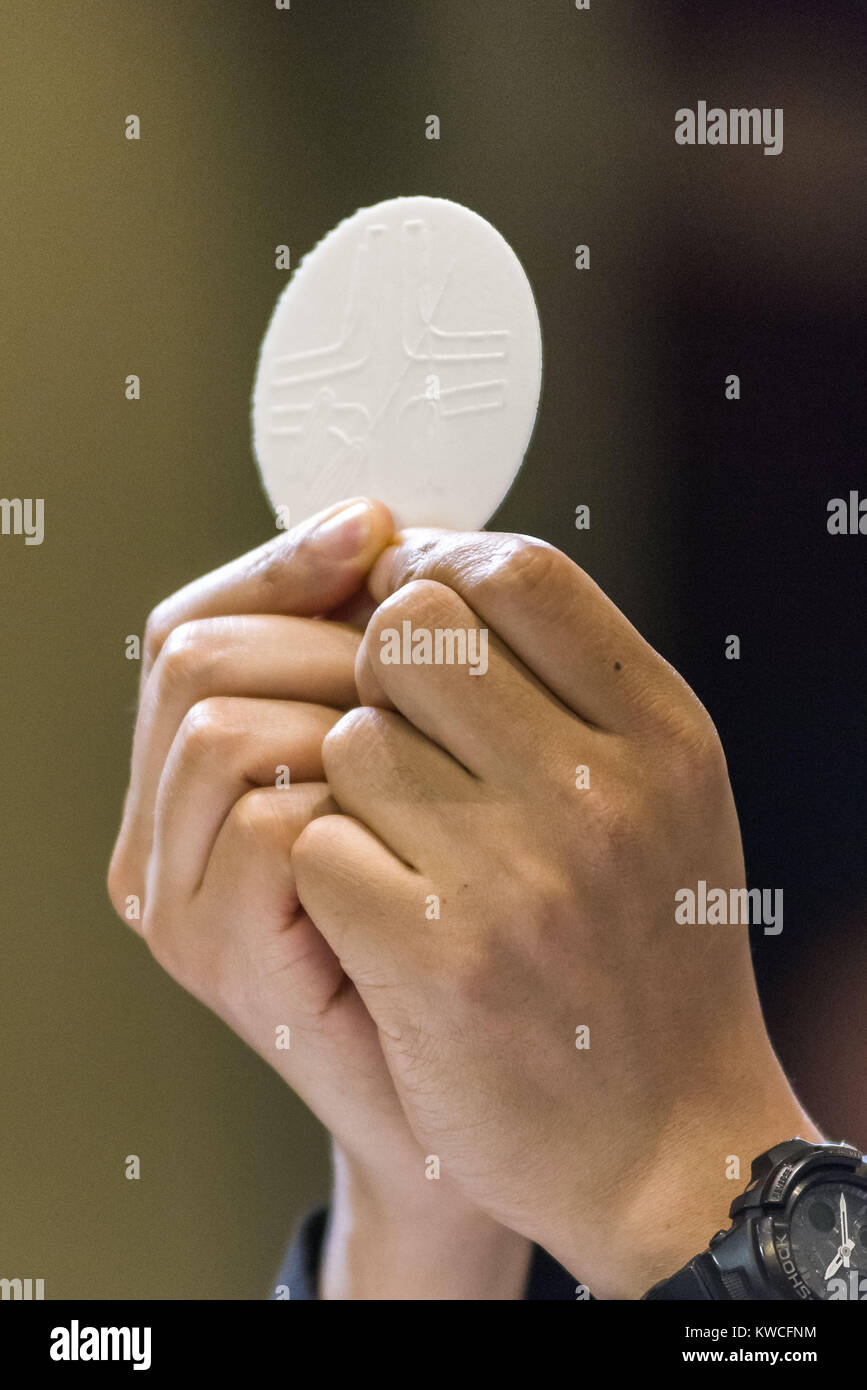 The Holy Bread rite, during the Mass, in a catholic church Stock Photo ...