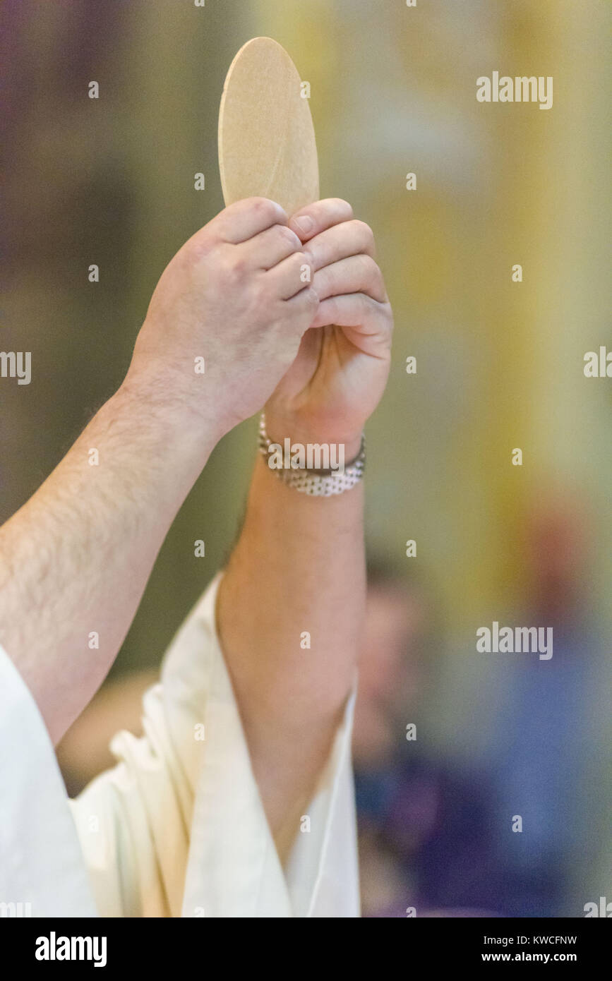 The Holy Bread rite, during the Mass, in a catholic church Stock Photo ...