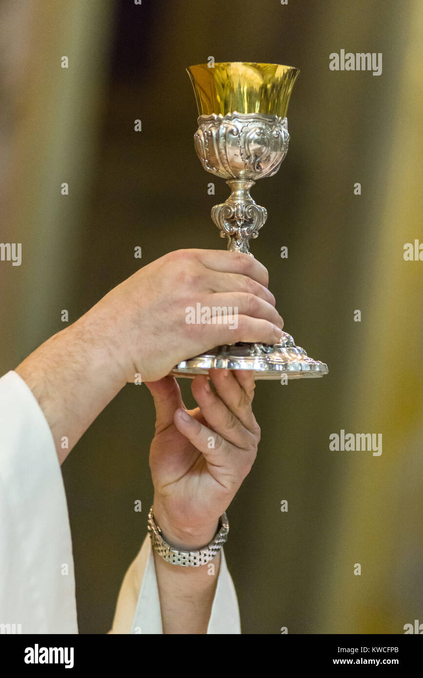 The Holy Bread rite, during the Mass, in a catholic church Stock Photo ...