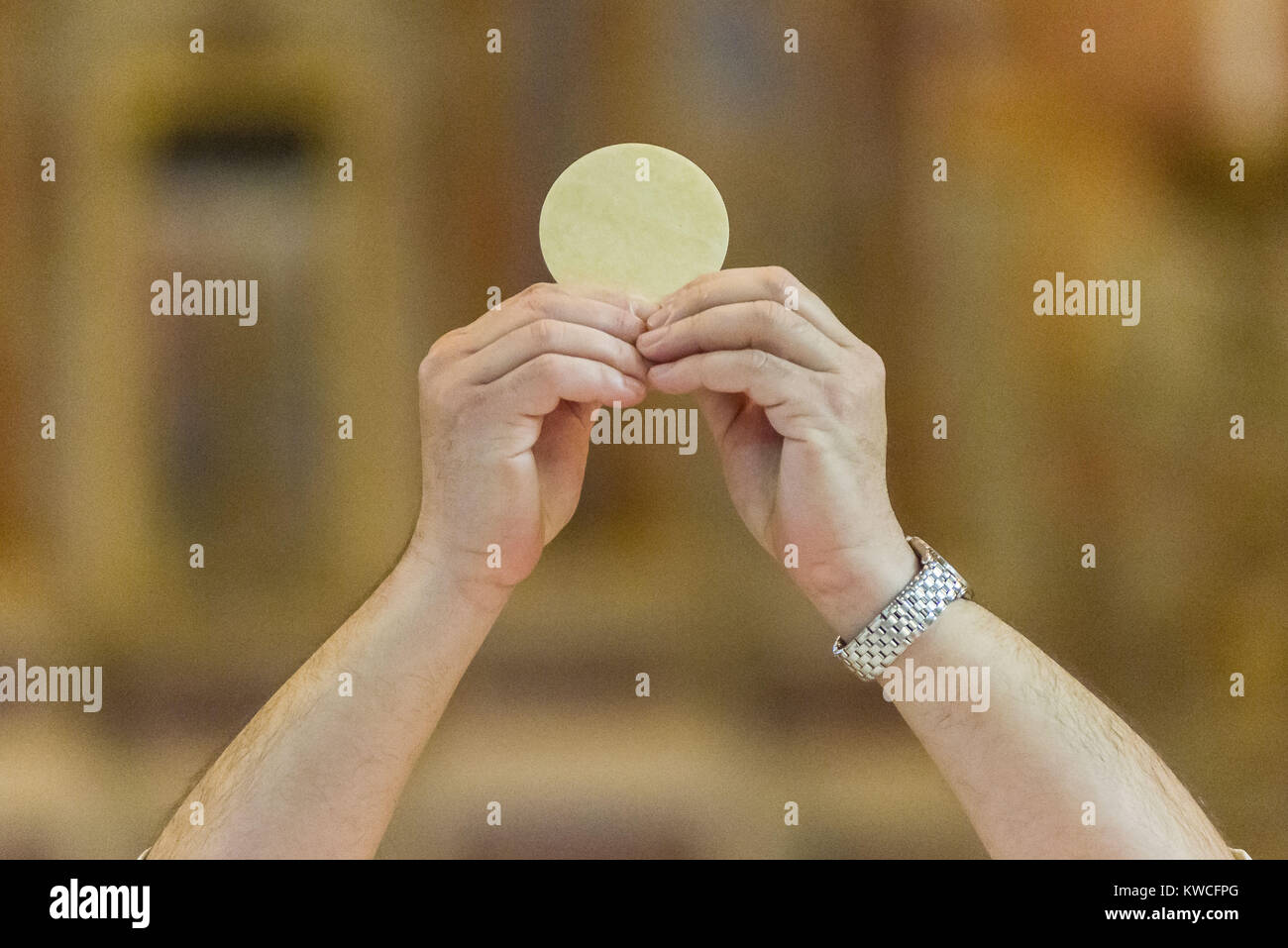 The Holy Bread rite, during the Mass, in a catholic church Stock Photo ...