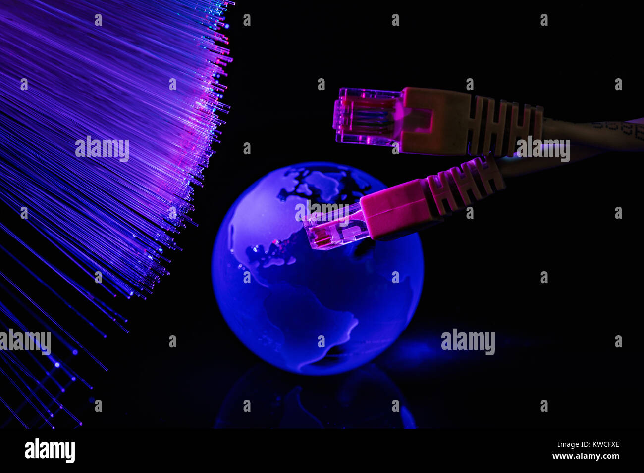 color fiber optical background on black, Fiber optics lights with globe ...
