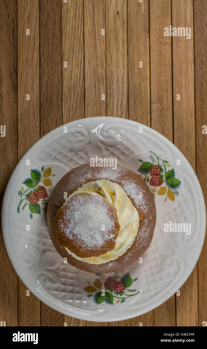 Semla Cake on Saucer,Top View Stock Photo - Alamy