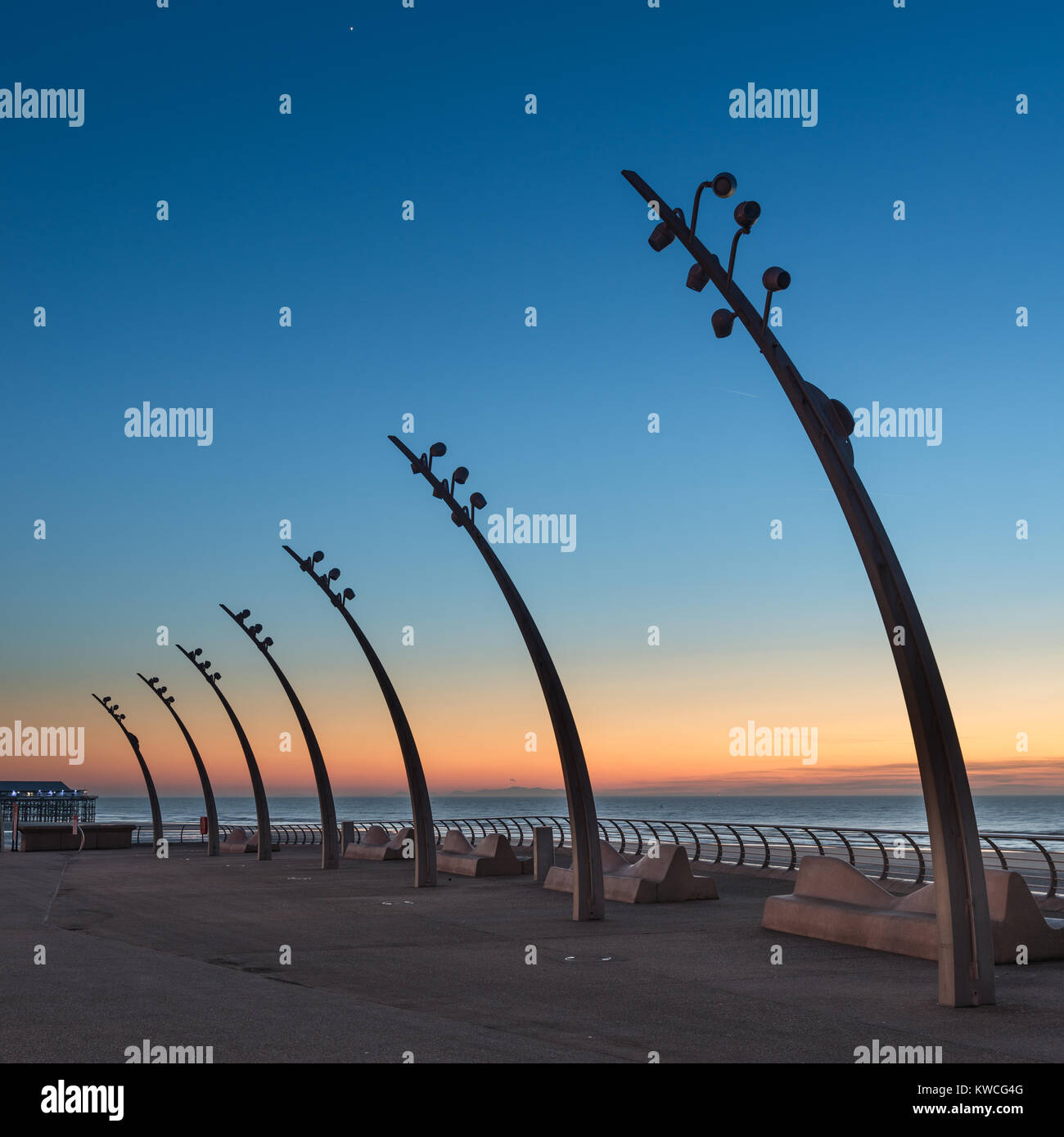 Blackpool Tower headland lighting array at sunset Stock Photo - Alamy