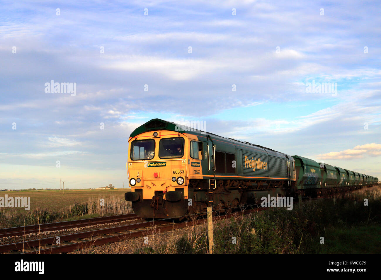 66553 Freightliner train, Peterborough to March line, Cambridgeshire ...
