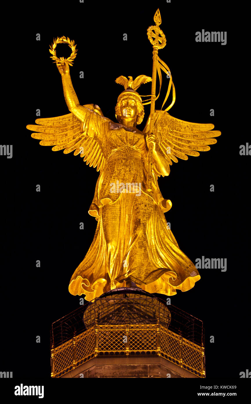 The statue of Victoria on top of the Victory Column (Siegessaeule) in ...