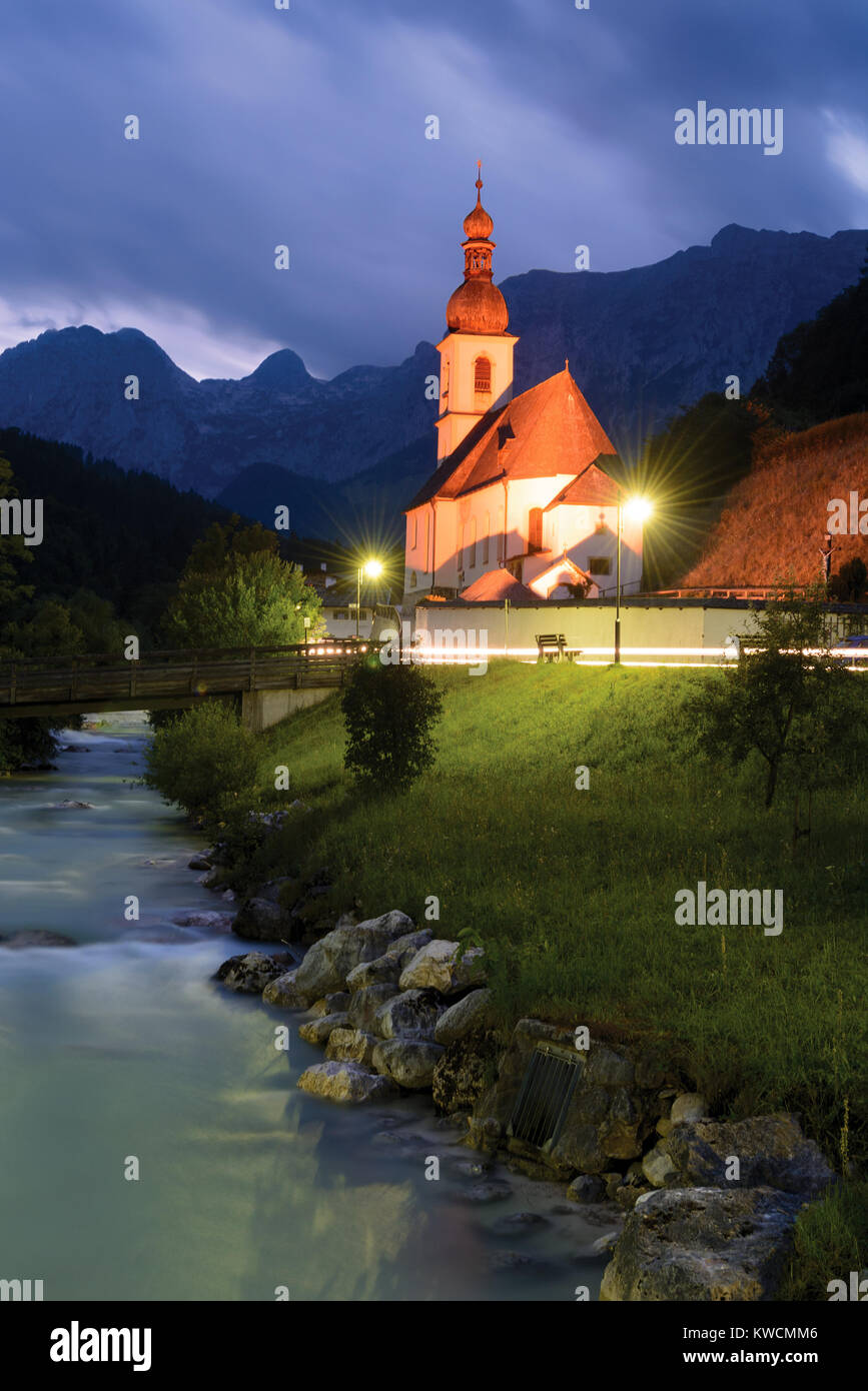 St. Sebastian Church in Ramsau, Germany, at night Stock Photo - Alamy