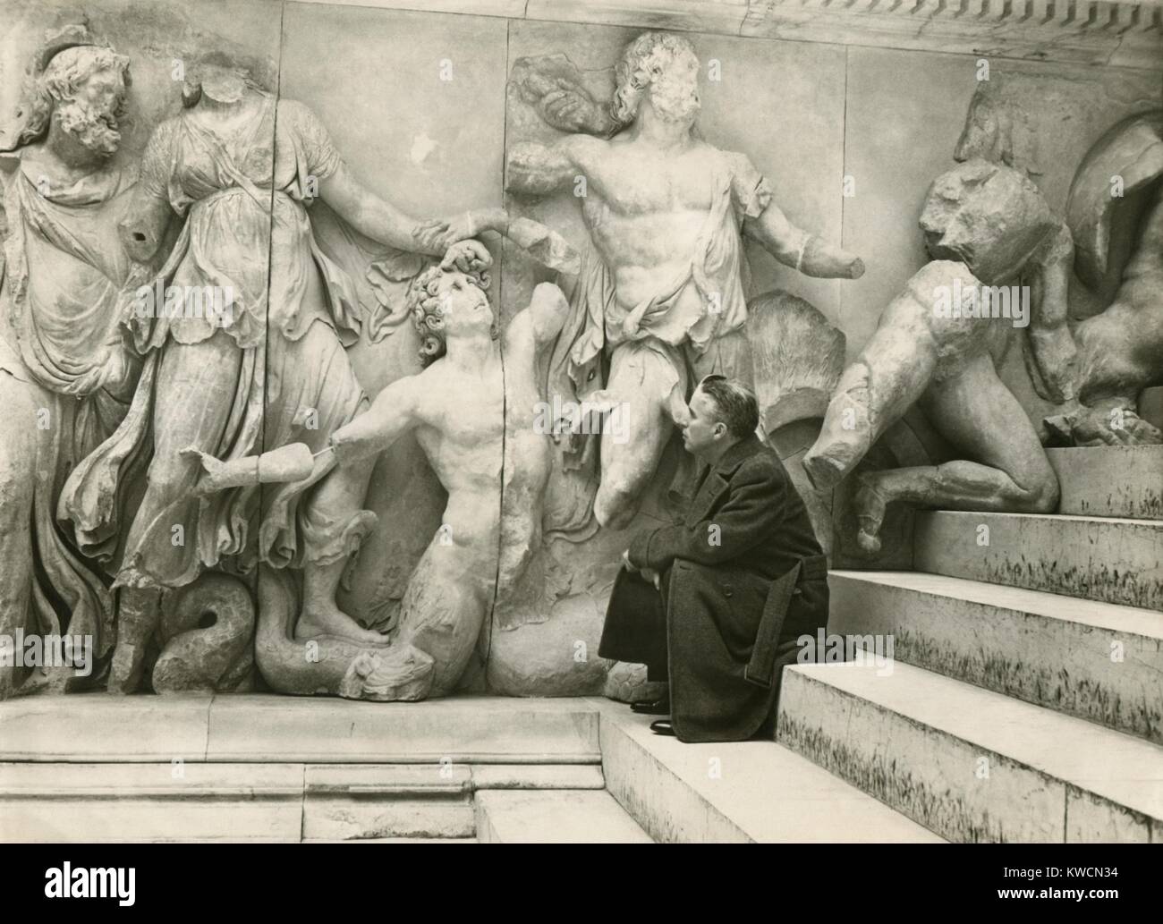 Charlie Chaplin on the steps of the Greek Alter at the Pergamon Museum ...