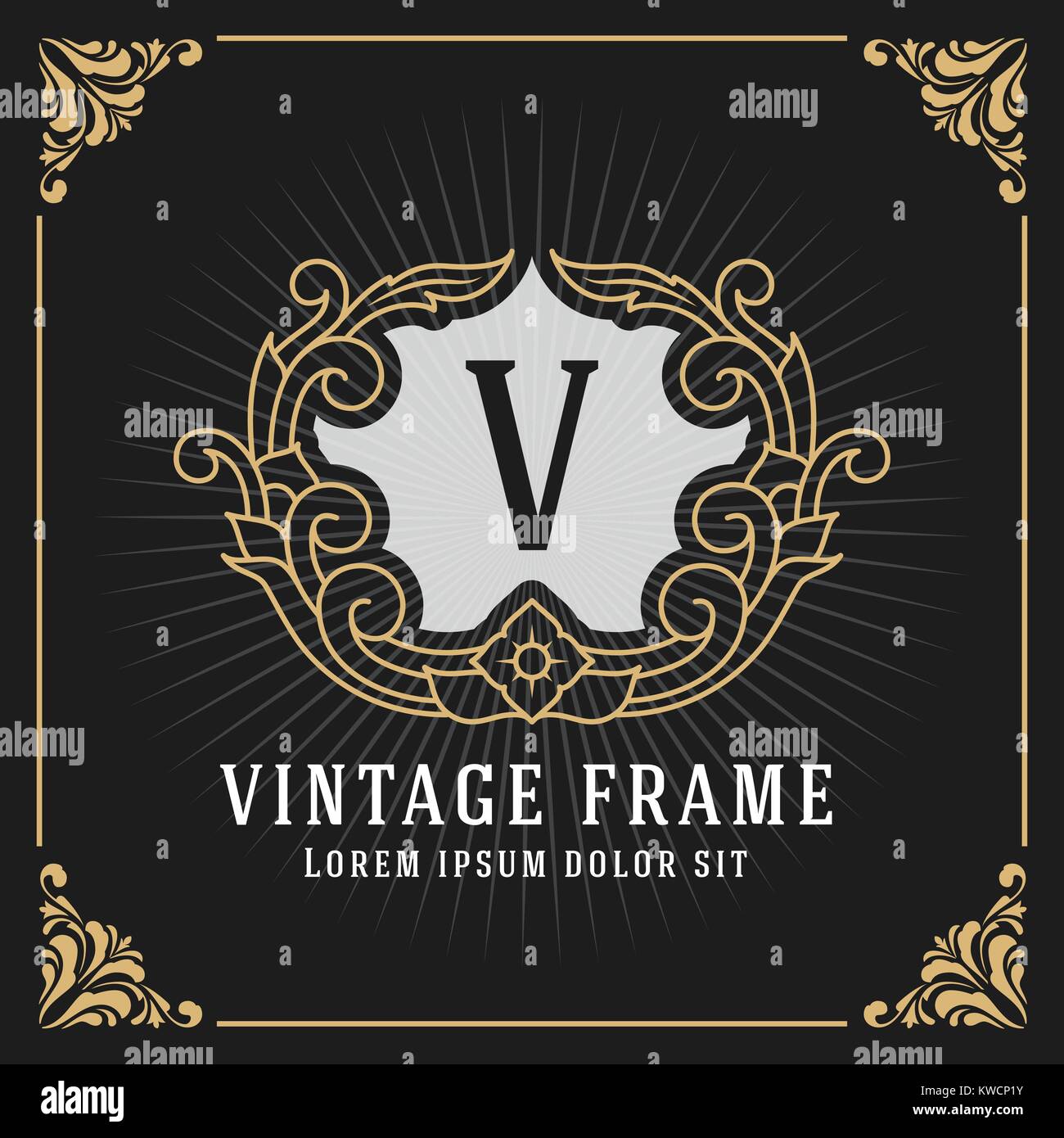 Vintage Luxury Monogram Banner Template Design for Label, Frame ...