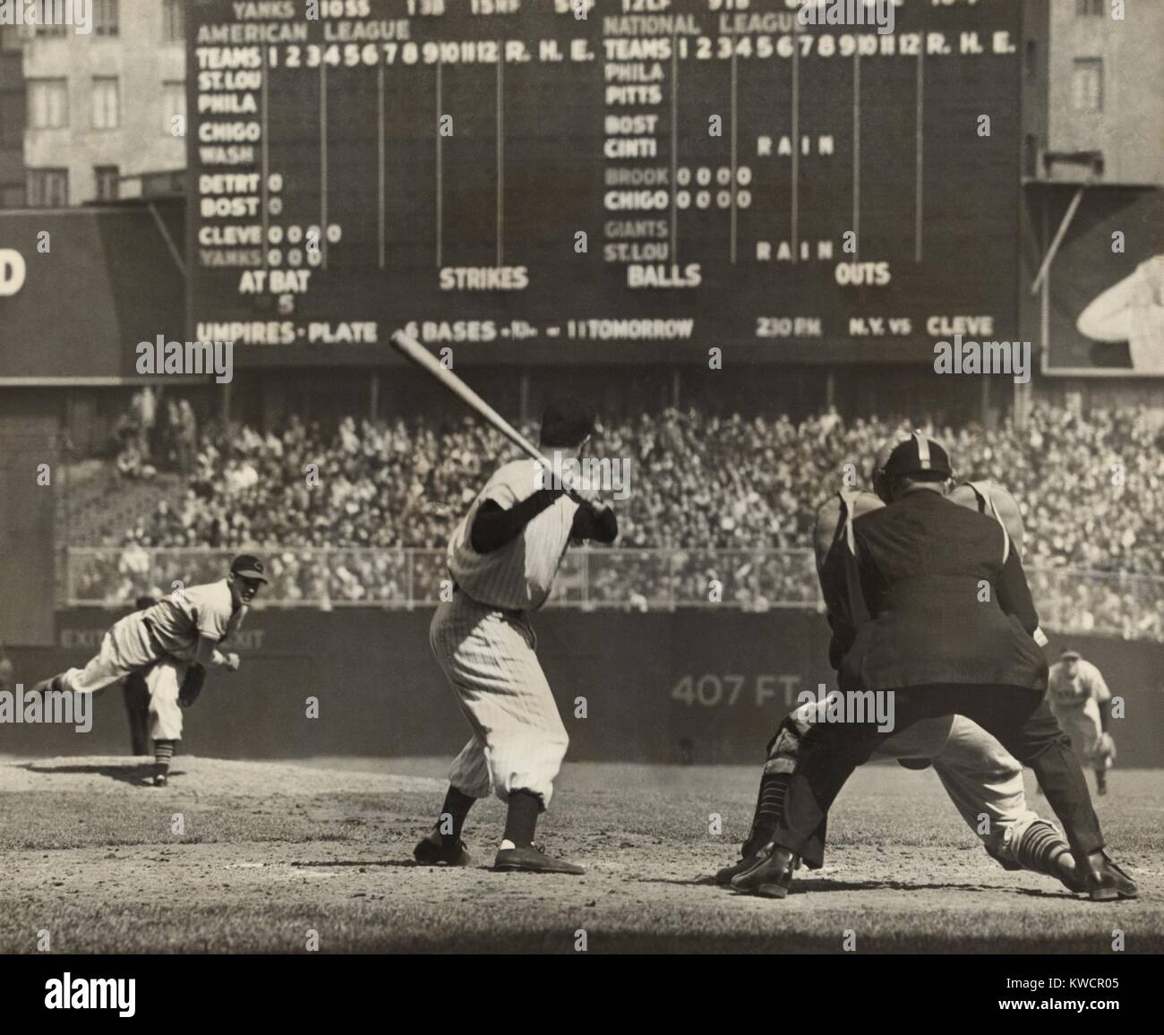 Cleveland Indians', Bob Feller, pitching to New York Yankees' Joe ...