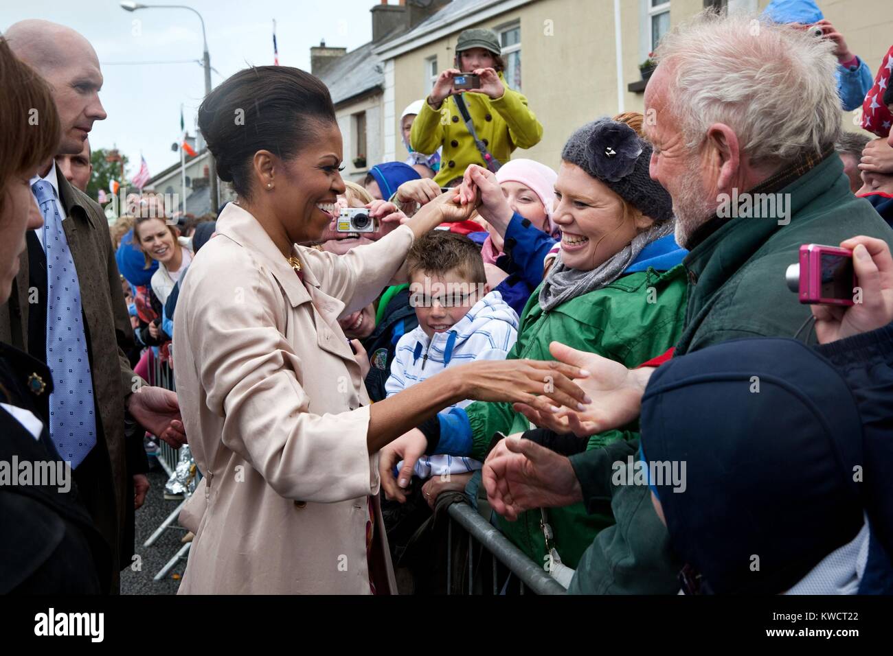 First Lady Michelle Obama greets local residents on Main Street in ...