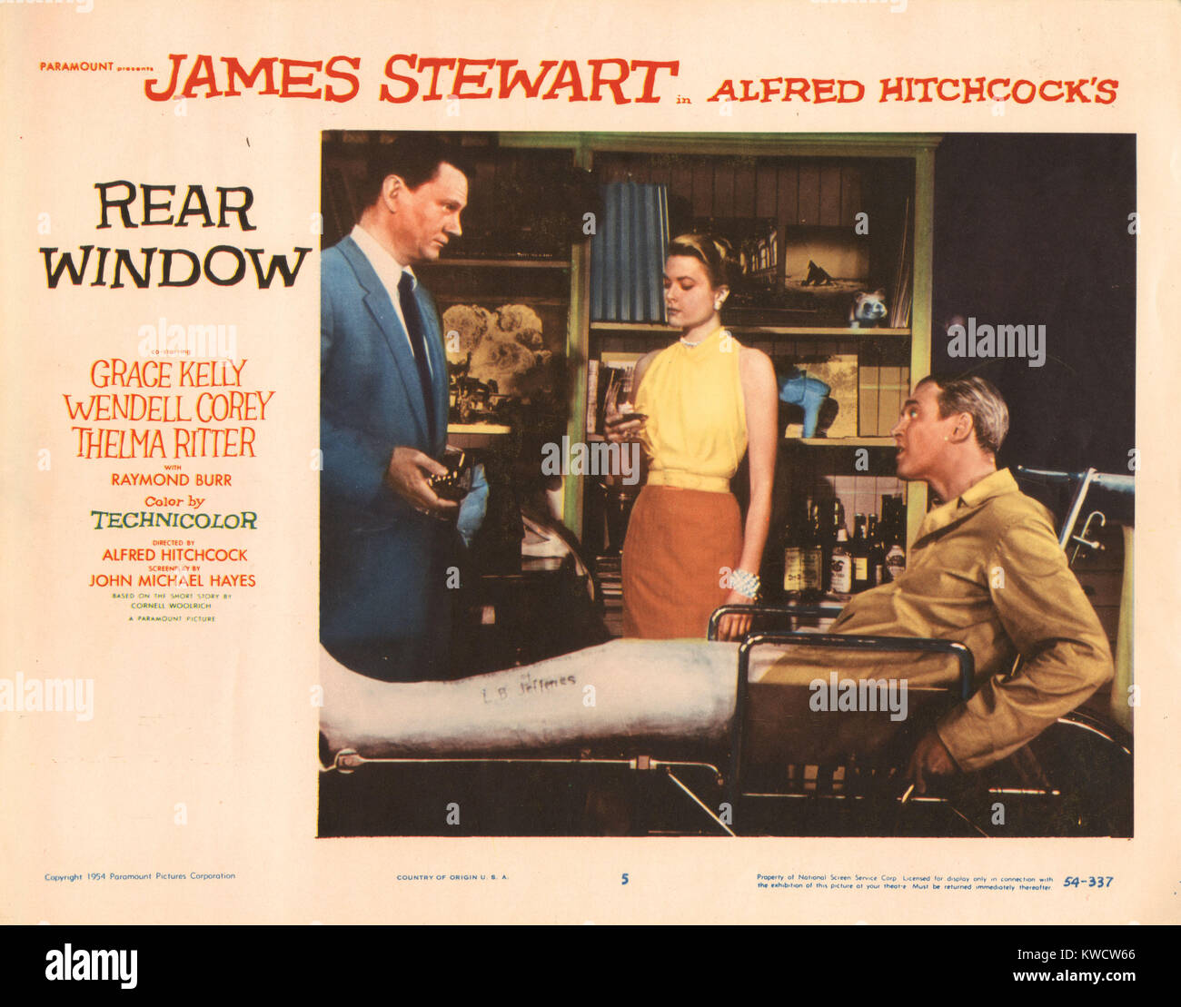 REAR WINDOW, from left, Wendell Corey, Grace Kelly, James Stewart, 1954 ...