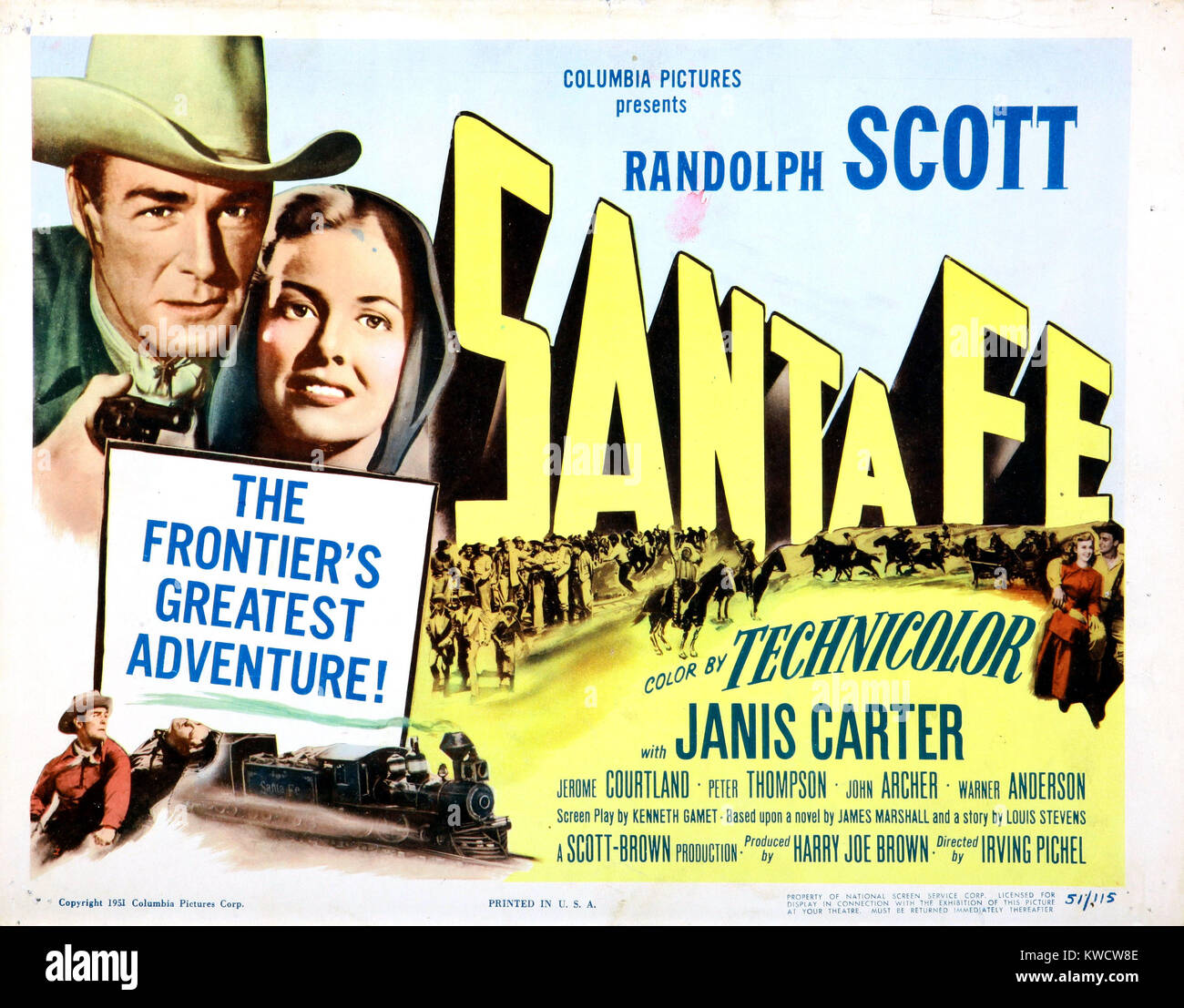 SANTA FE, from left: Randolph Scott, Janis Carter, 1951 Stock Photo - Alamy