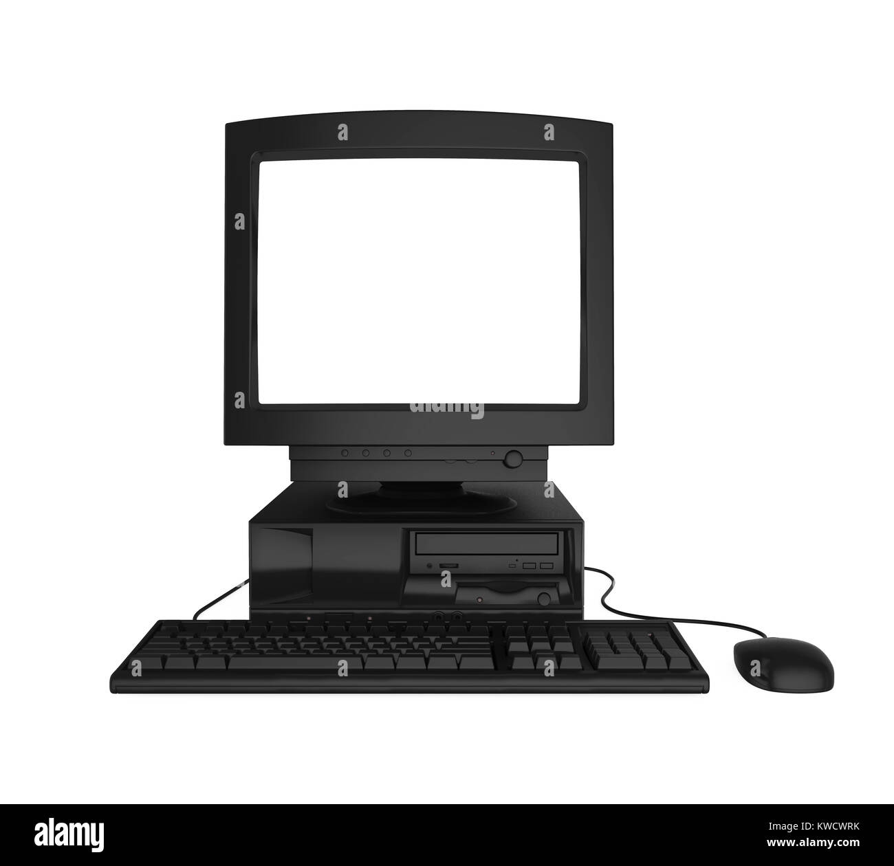 Old Desktop Computer With A Blank White Screen Monitor Keyboard And