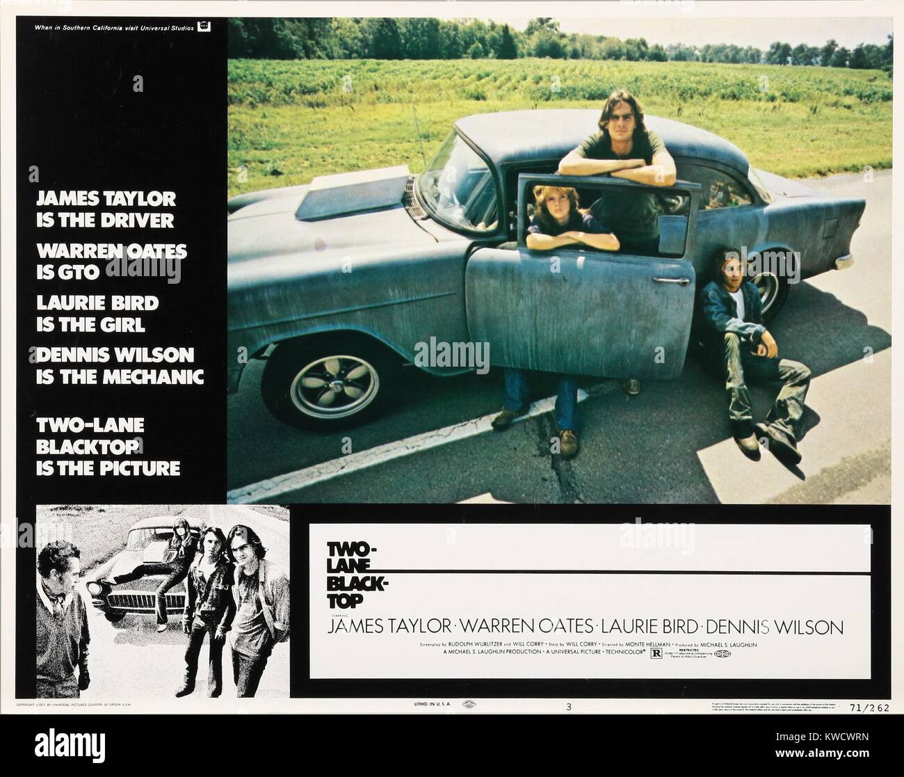 TWO-LANE BLACKTOP, from left: Laurie Bird, James Taylor, Dennis Wilson ...