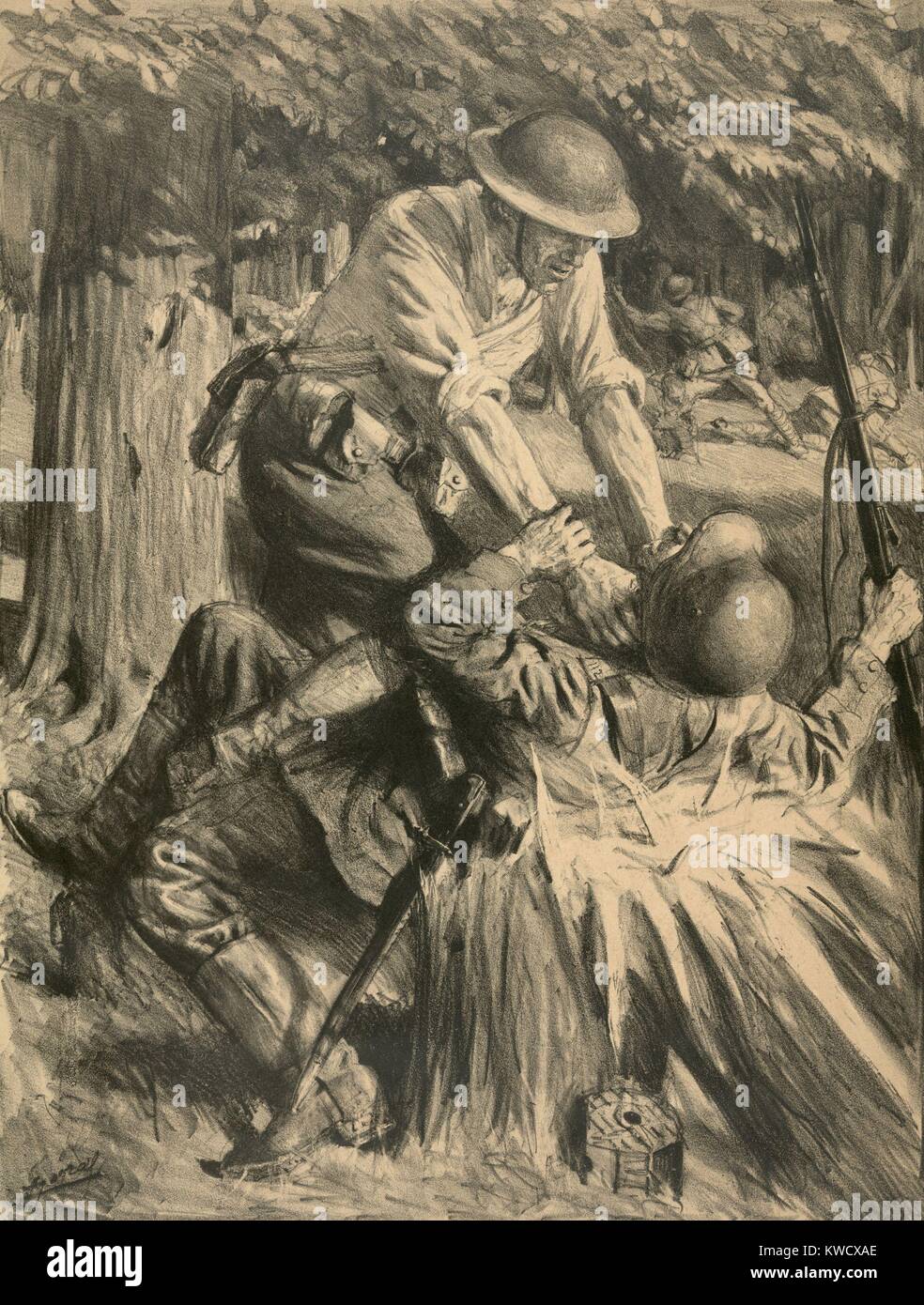 World War 1: Battle of Belleau Wood. American soldier strangling a ...