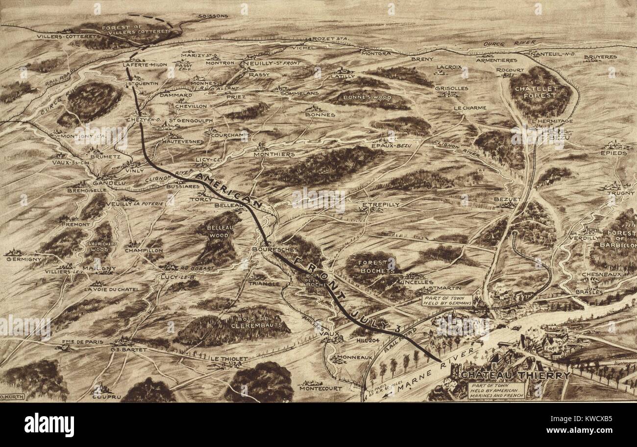 World War 1: Map of U.S. battle positions at the beginning of the ...