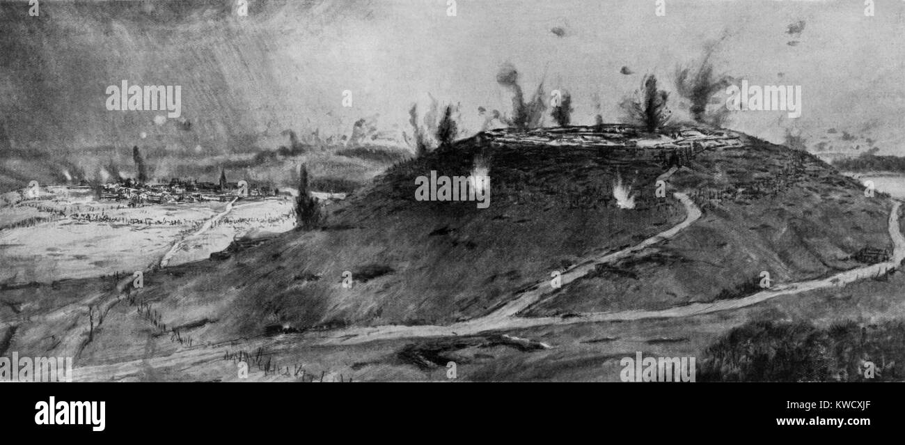 World War 1: Battle of Verdun. General view of the village and Fort ...