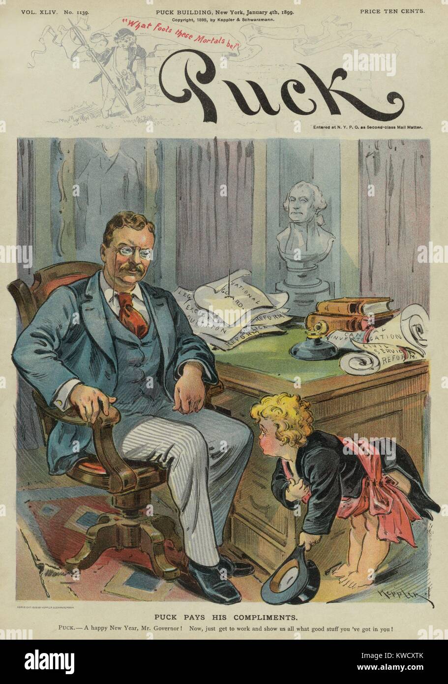 PUCK PAYS HIS COMPLIMENTS, January 4, 1899 cover of Puck Magazine ...
