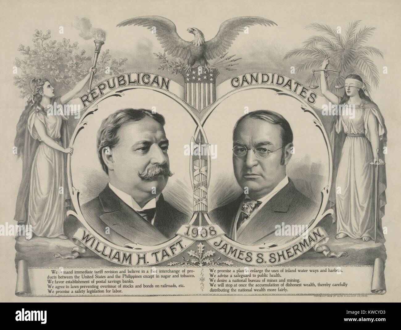 Campaign poster for the Republican candidates in the 1908 Presidential ...