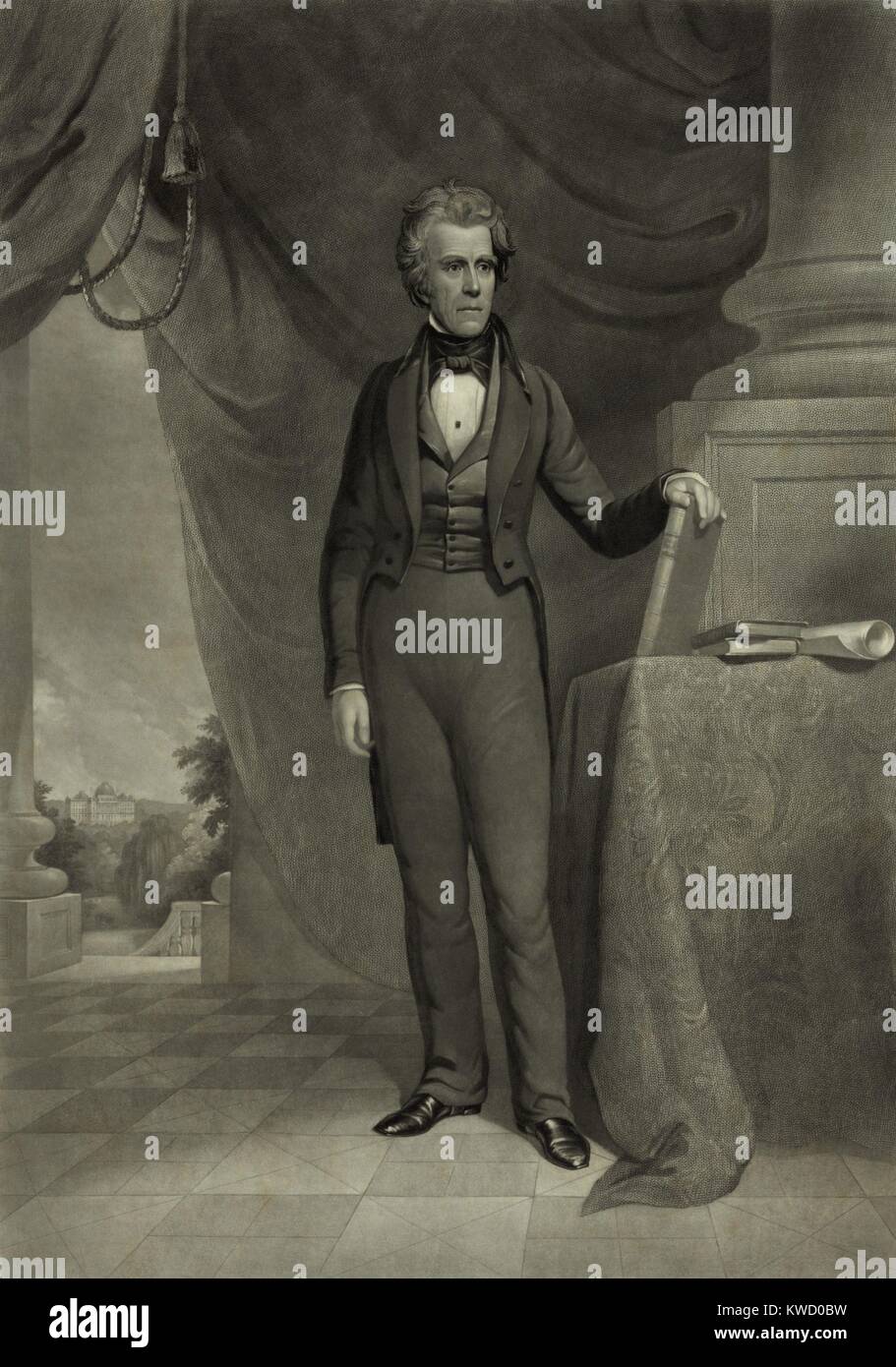 President Andrew Jackson, in the White House with a view of the Capitol ...
