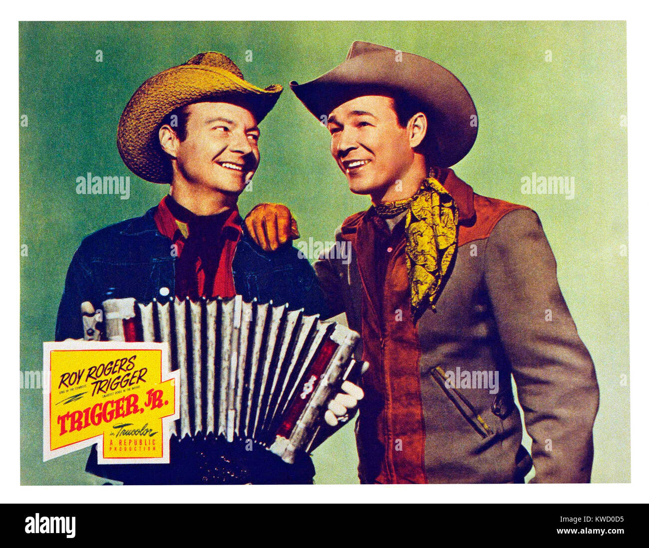 TRIGGER, JR., US lobbycard, from left: Pat Brady, Roy Rogers, 1950 ...