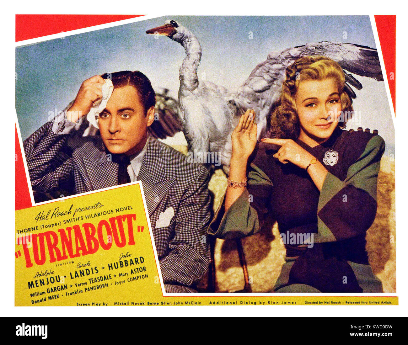 TURNABOUT, US lobbycard, from left: John Hubbard, Carole Landis, 1940 ...
