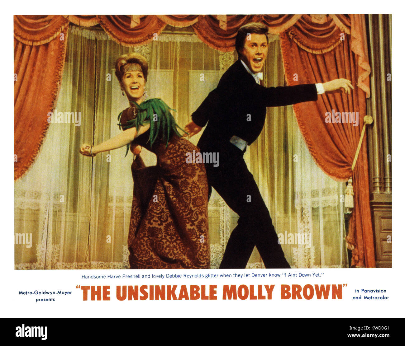 THE UNSINKABLE MOLLY BROWN, US lobbycard, from left: Debbie Reynolds, Harve Presnell, 1964 Stock ...