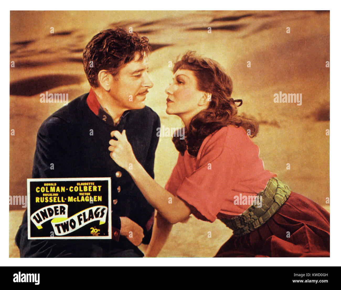 UNDER TWO FLAGS, US lobbycard, from left: Ronald Colman, Claudette ...