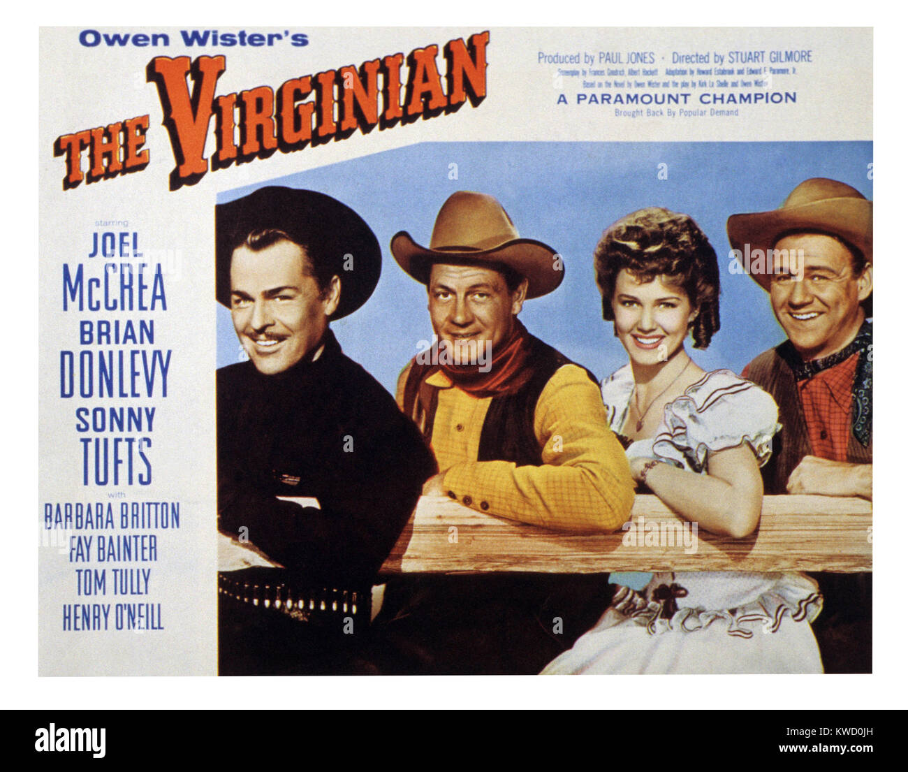 THE VIRGINIAN, US lobbycard, from left: Brian Donlevy, Joel McCrea ...