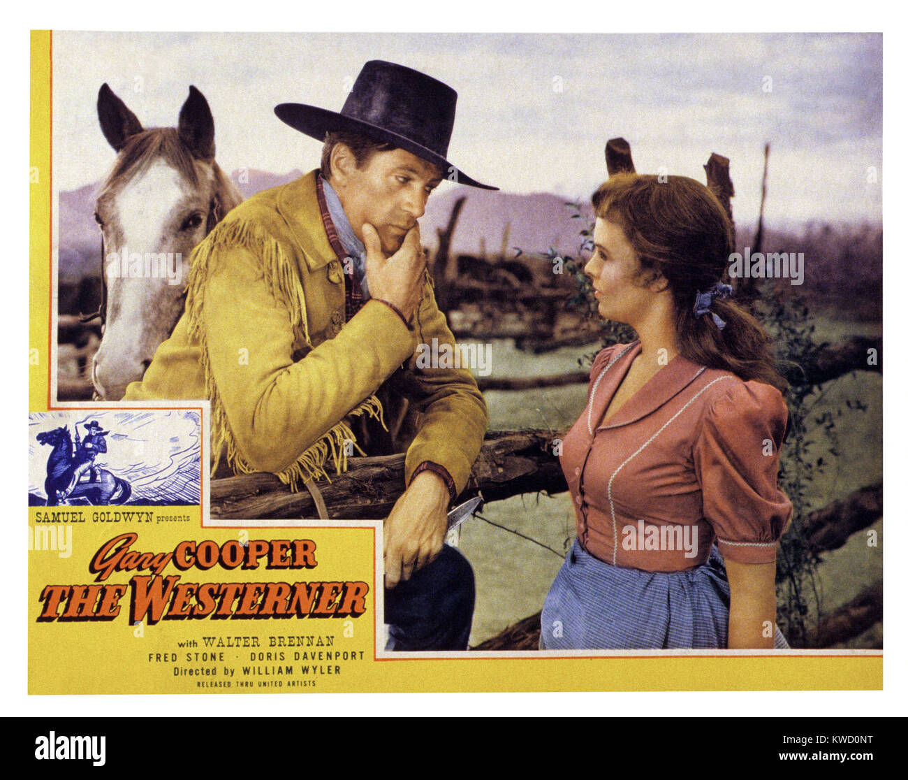 THE WESTERNER, US lobbycard, from left: Gary Cooper, Doris Davenport ...