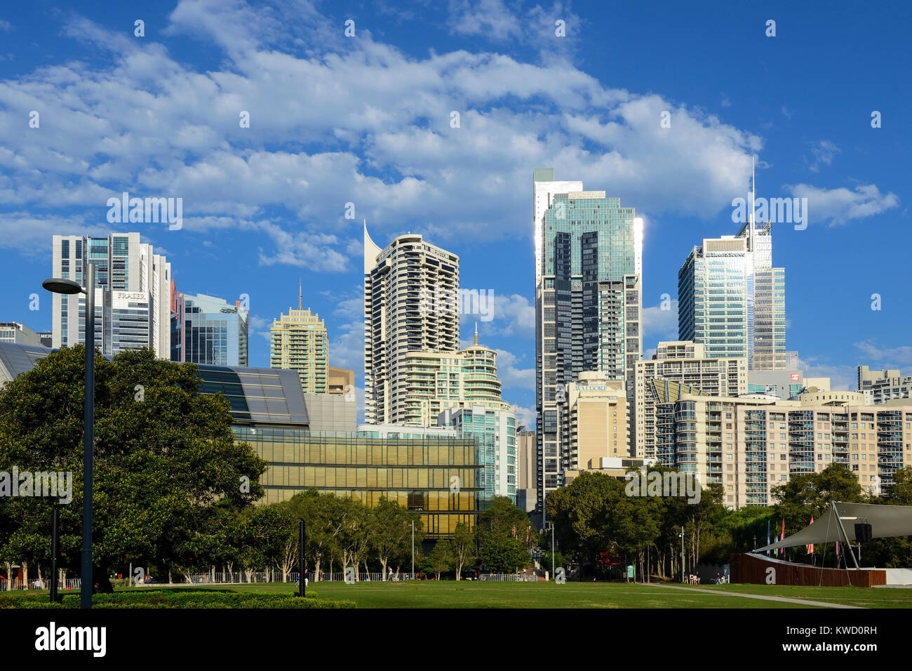 Tumbalong Park, with high-rise buildings in Sydney Central Business ...