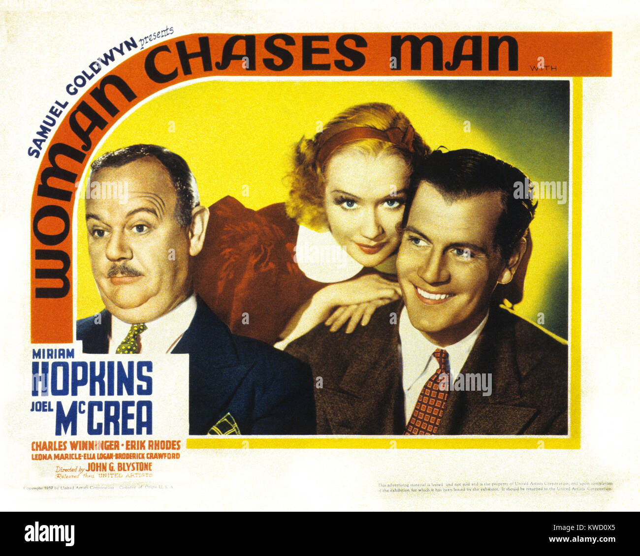 WOMAN CHASES MAN, US lobbycard, from left: Charles Winninger, iriam ...
