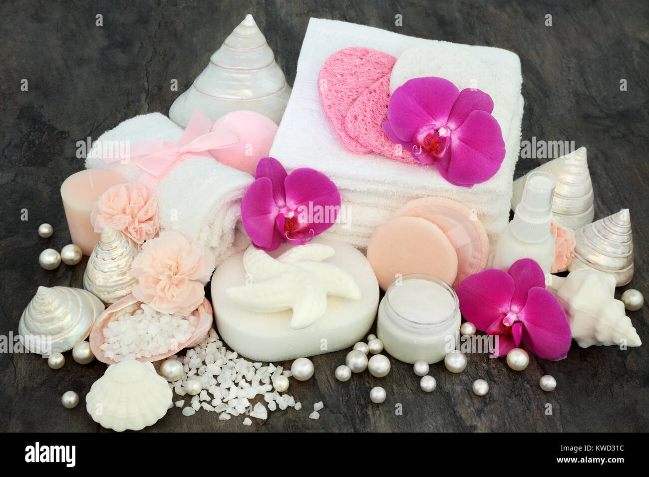 Cleansing spa and exfoliation beauty treatment with orchid and ...