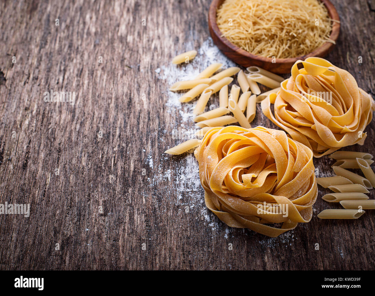 Different type of raw pasta Stock Photo - Alamy