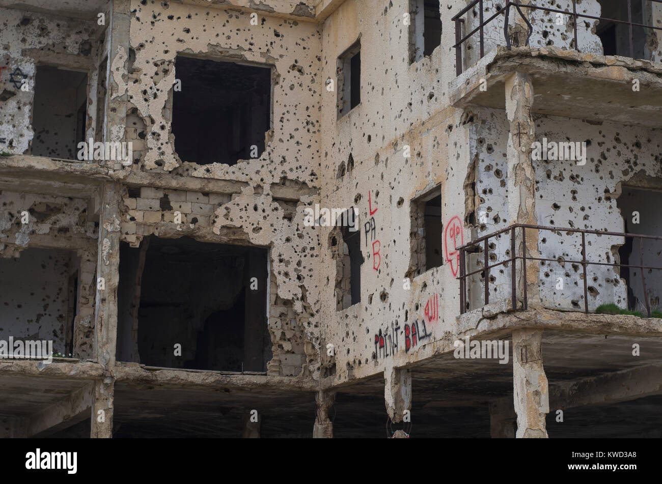 Beqaa, Lebanon, April 04 - 2017: Marks of War, Lebanese house machine ...