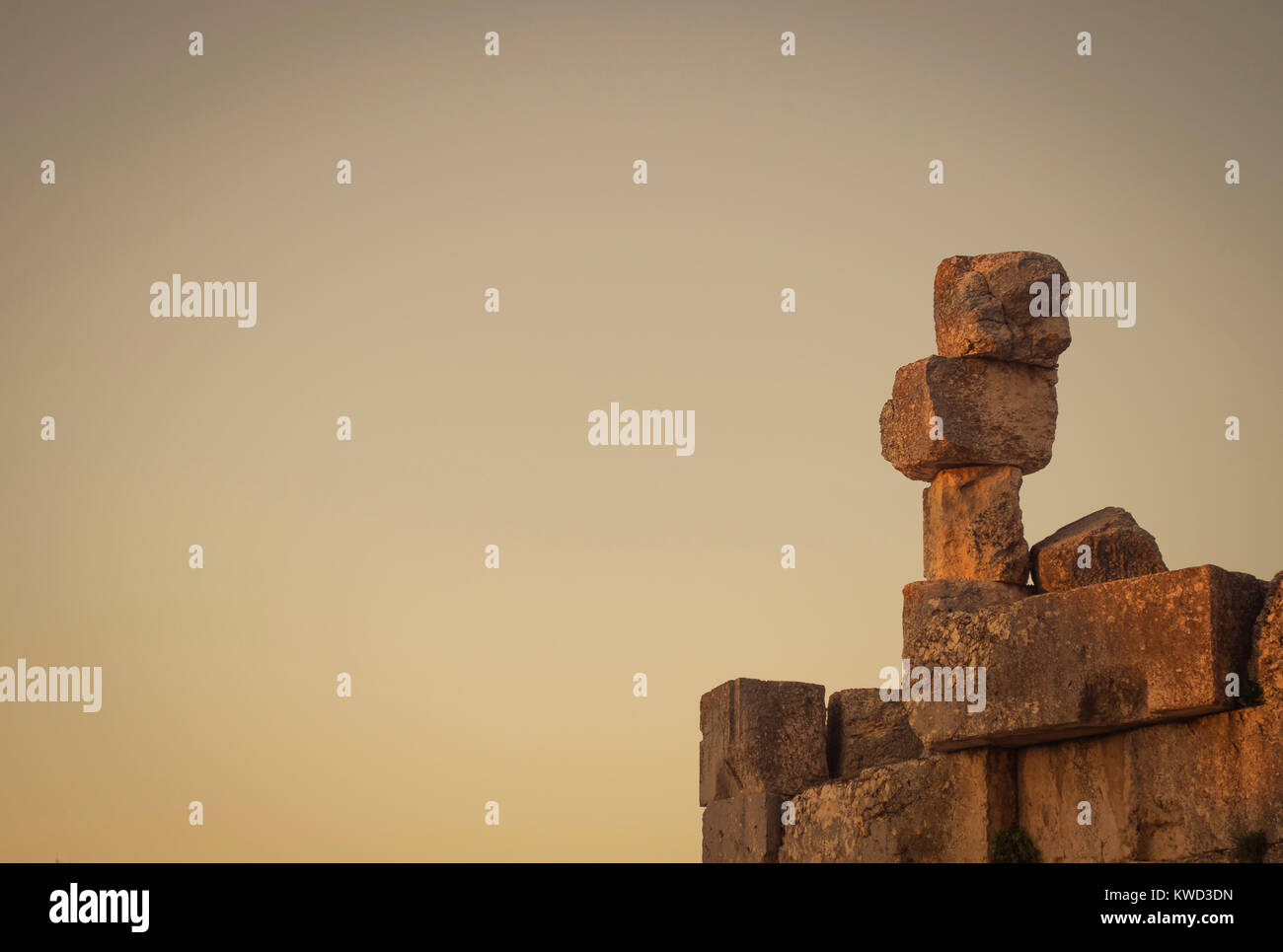 Abstract photo of stones stacked in the Temple of Bacchus in Baalbek ...