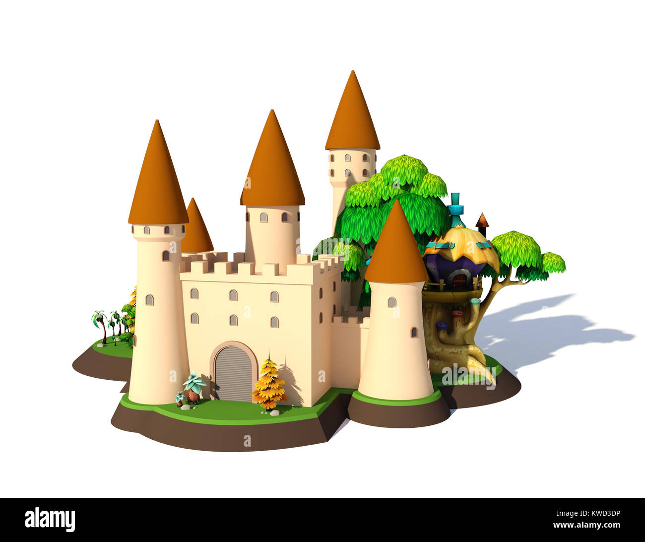 3D isometric fantasy cartoon medieval castle isolated on white ...