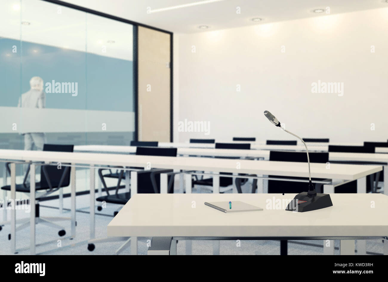 Modern interior of business conference room with blank monitor screen ...