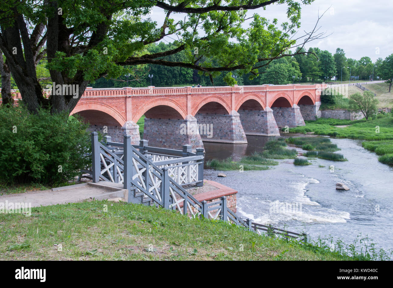 A view of the longest red brick bridge in Europe. Kuldigas top tourist ...