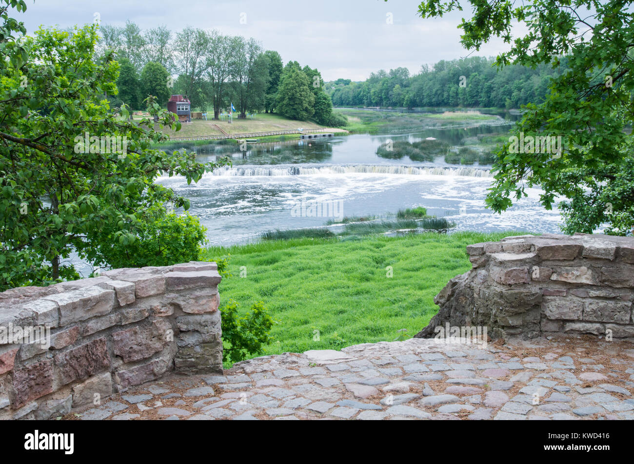 A view of the waterfall on river Venta, the widest in Euope. As seen ...