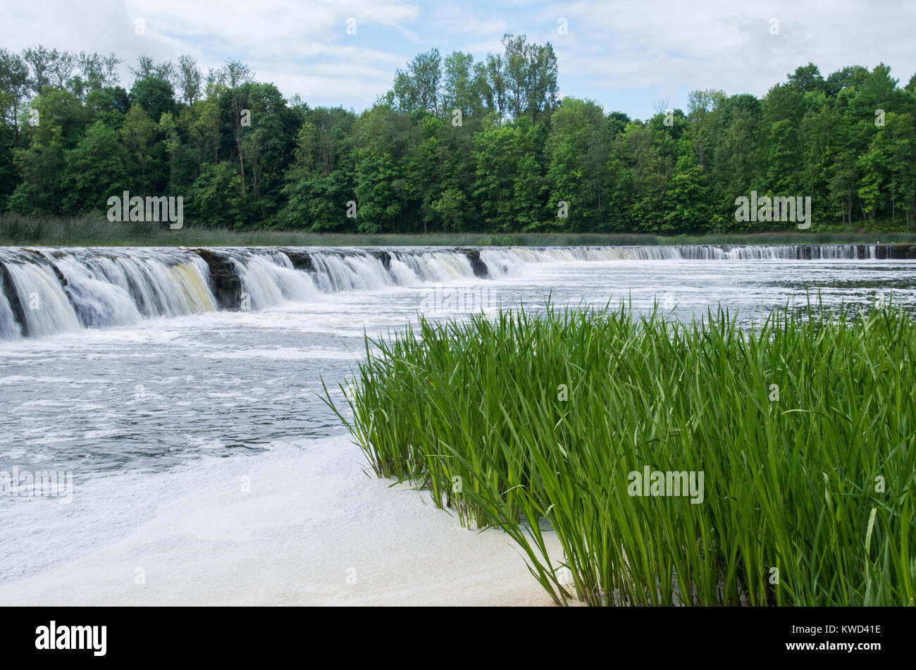 A close view of a waterfall on river Venta, the widest in Europe Stock ...