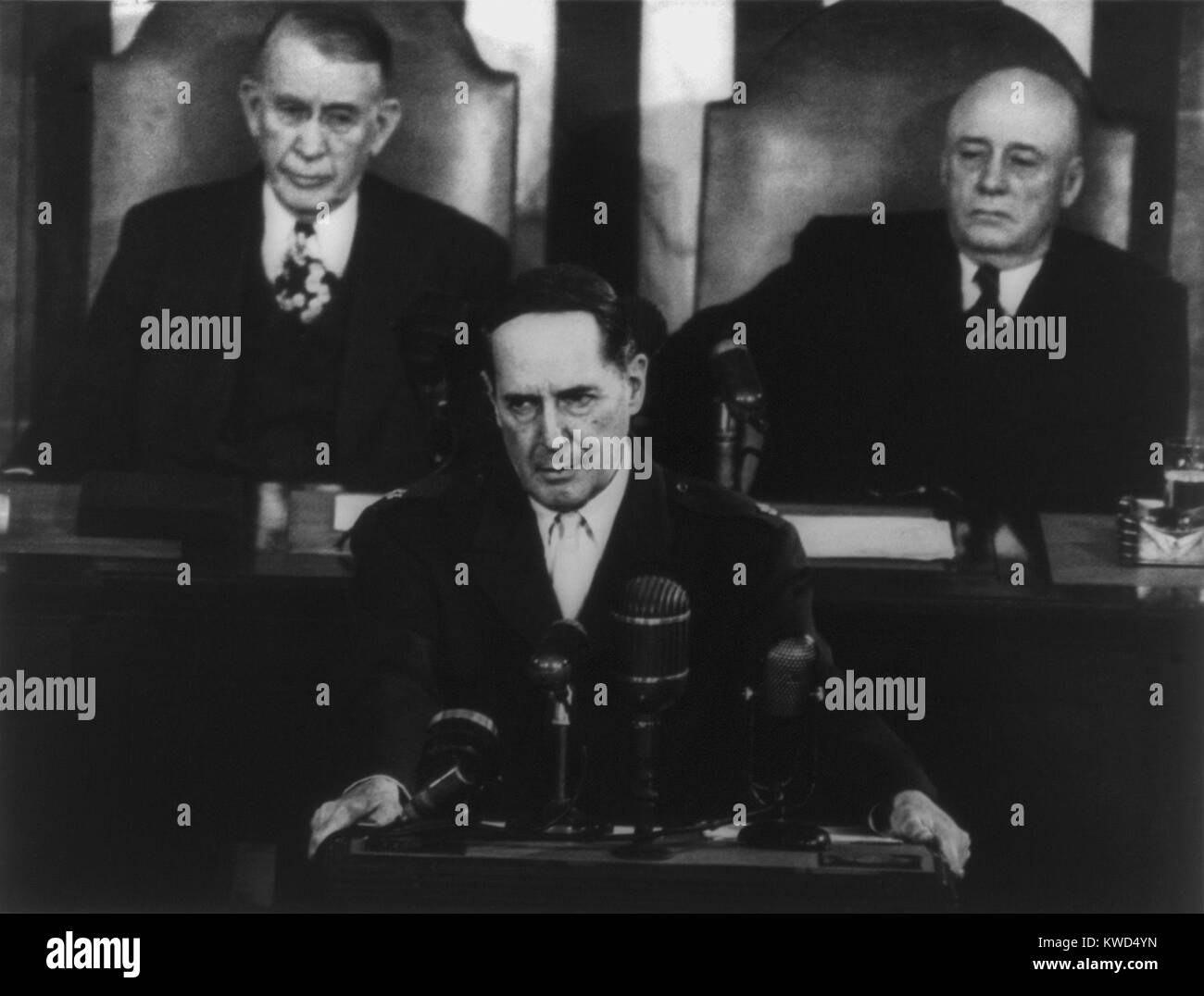 Gen. Douglas MacArthur delivering his farewell address to a joint ...