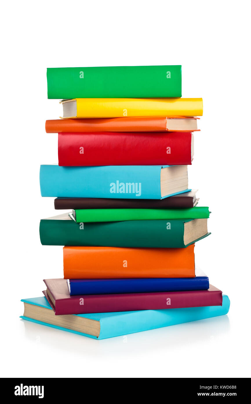 Stack of colorful books. Isolated on white background Stock Photo - Alamy