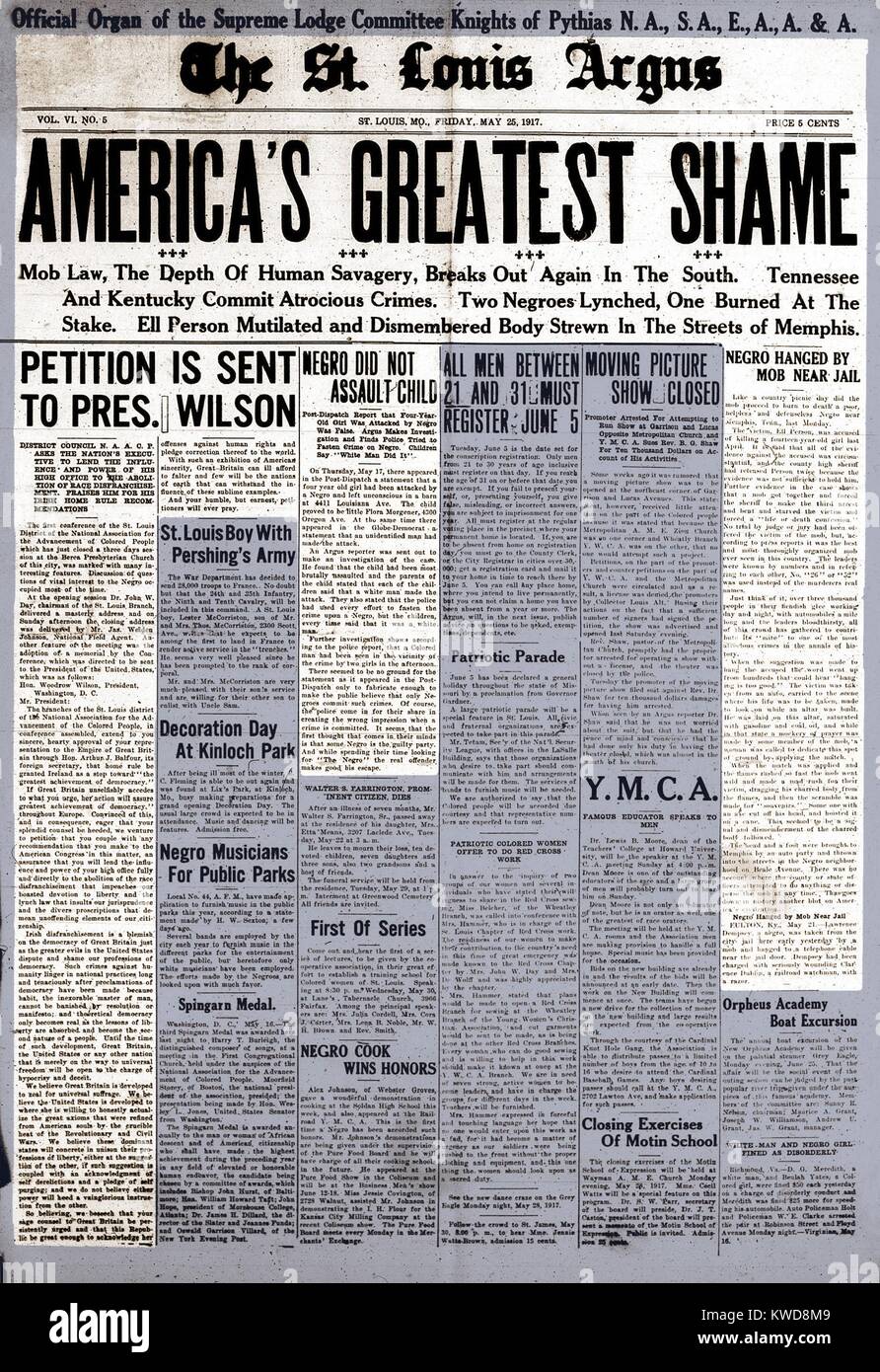 AMERICA'S GREATEST SHAME, reads the headline of the 'St. Louis Argus ...