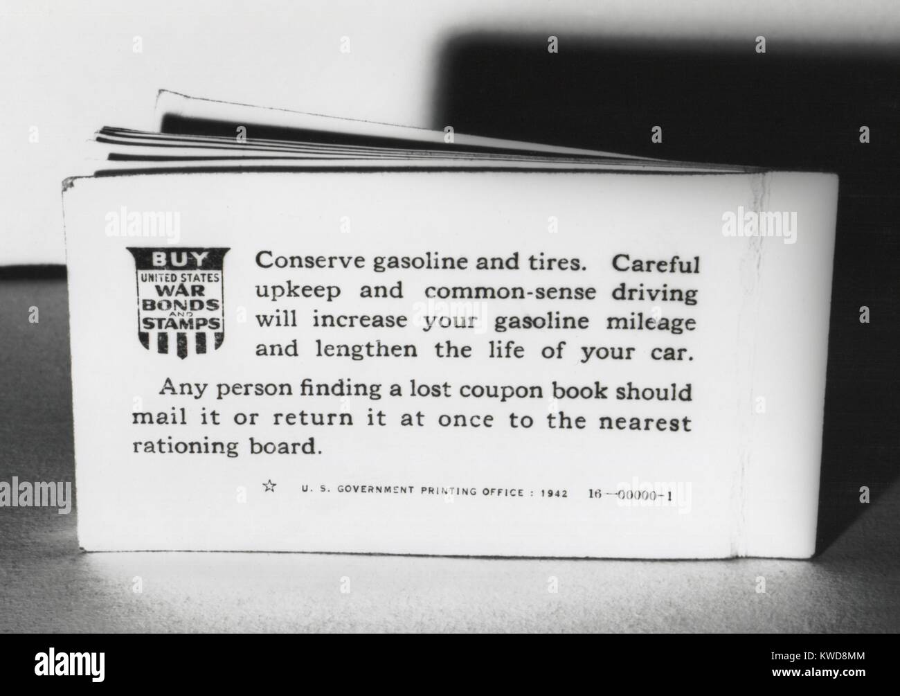 World War 2 gasoline rationing booklet for one year's consumption. From 1942-1946 U.S ...