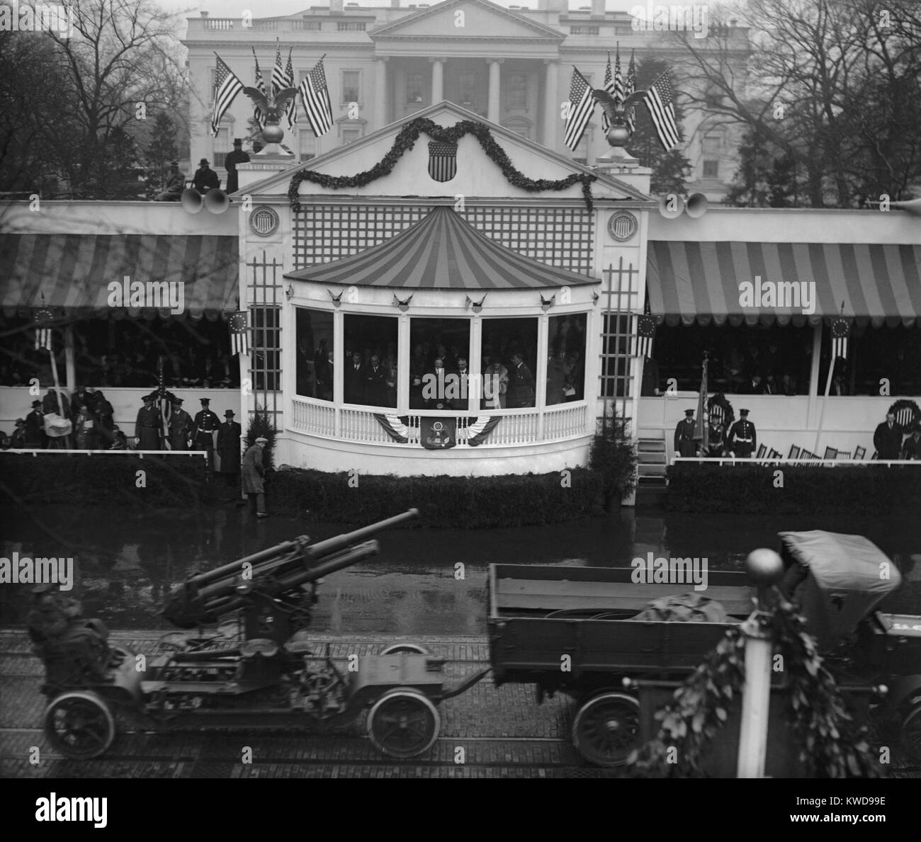 Presidential reviewing stand at the White House during Herbert Hoover's ...