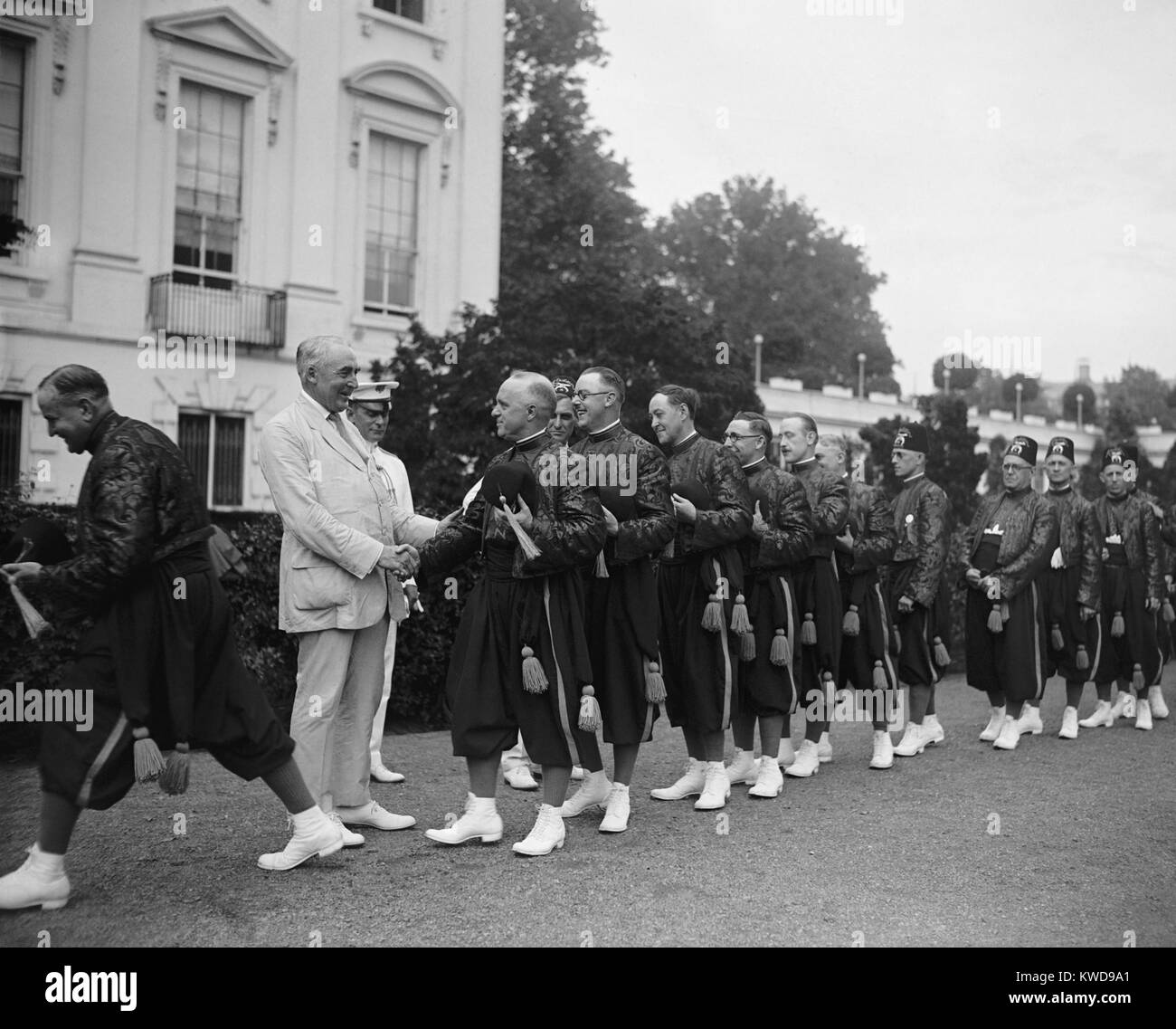 President Warren Harding greets the Aladdin Shriners of Columbus, Ohio ...