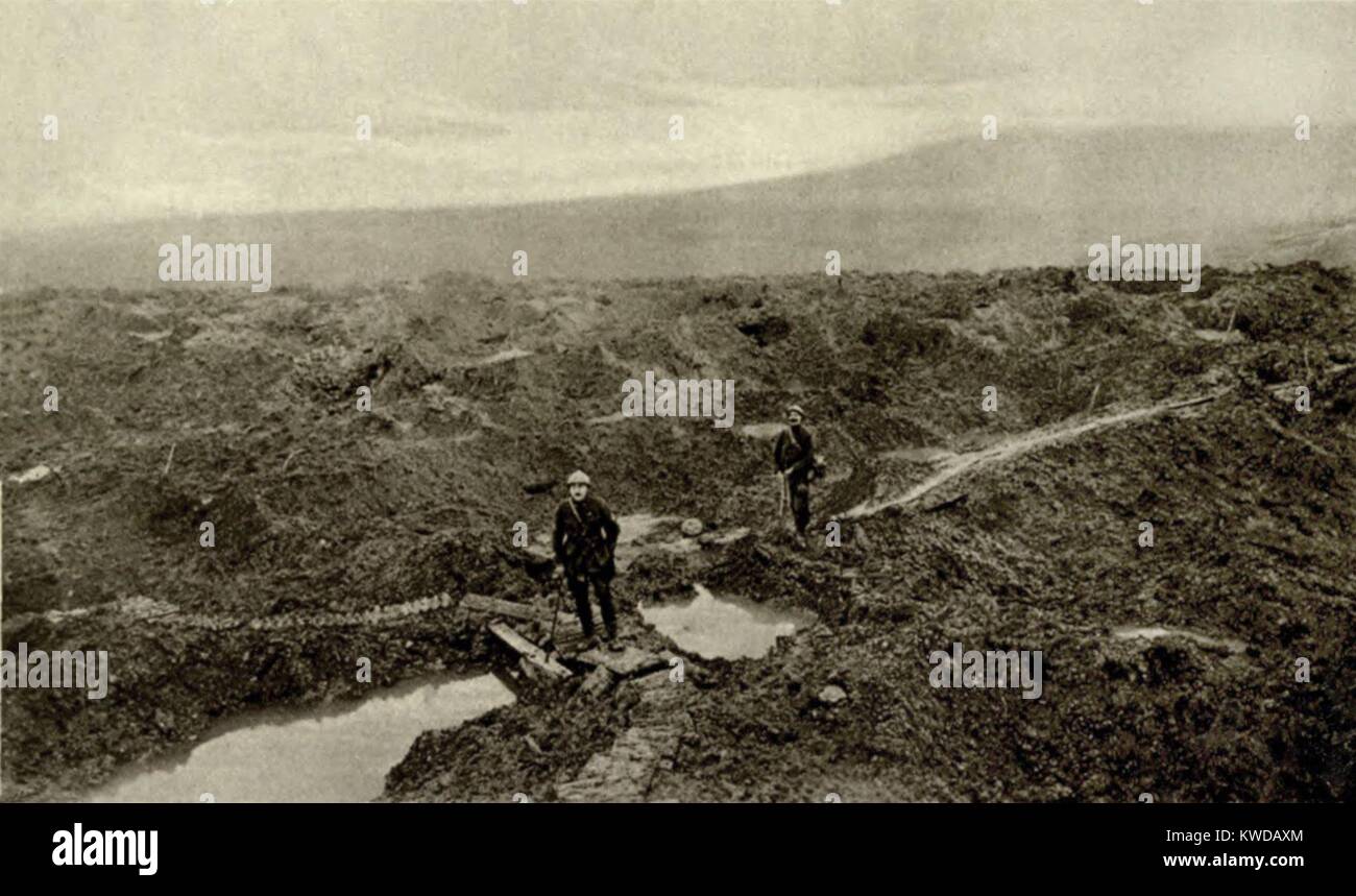World War 1: Battle of Verdun. Two French soldiers in the pulverized ...