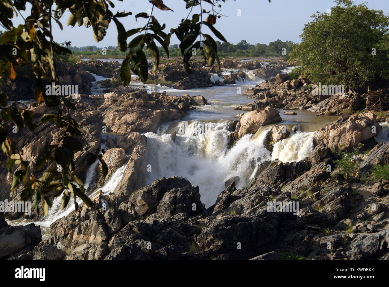 Big waterfall on Mekong, South Laos Stock Photo - Alamy